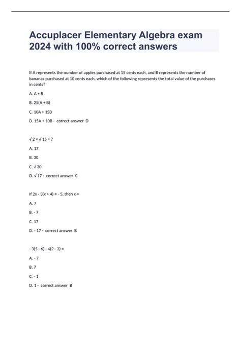 Accuplacer Next Generation Bundled Exam 2024 With 100 Correct Answers Stuvia Us