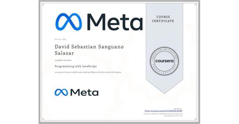 David Sebastian Sanguano Salazar On Linkedin Completion Certificate For Programming With Javascript