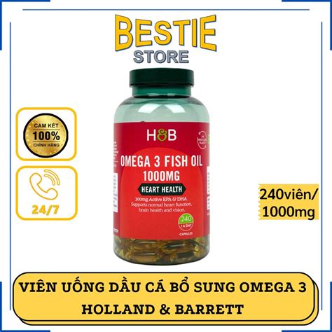 HÀNG UK Viên dầu cá bổ sung Omega Holland Barrett Omega Fish Oil Active EPA DHA