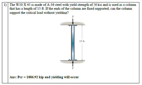 Solved The W10 ﻿x 45 ﻿is Made Of A 36 ﻿steel With Yield