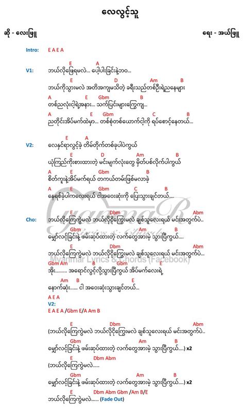 Myanmar Lyrics Lay Lwint Thu In 2023 Song Lyrics And Chords Guitar