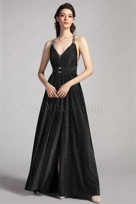Sexy V Cut Neckline Shiny Elegant Evening Dress 00208000 Edressit
