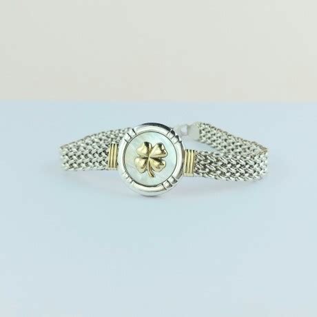 Pulsera De Plata 925 Y Double En Oro 18 Ktes TREBOL Veroca Joyas