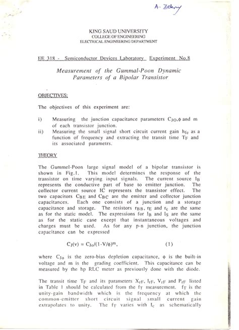 Pdf Measurement Of Spice Dynamic Parameters Of The Bjts And Static