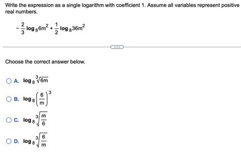 Solved Write the expression as a single logarithm with | Chegg.com