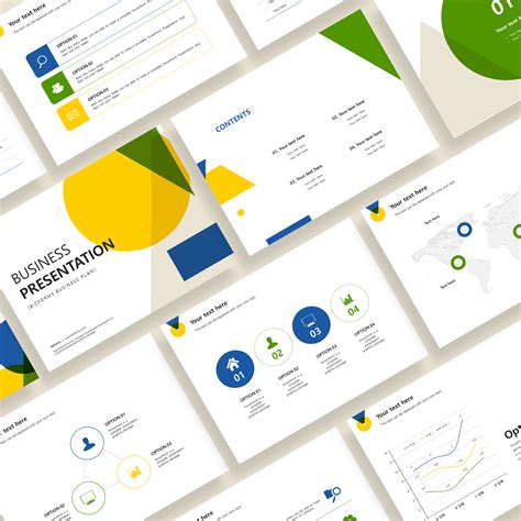 비즈폼 다양한 도형 배경 Ppt 템플릿 노랑 Yellow 초록 Green Blue 파랑 도형 교육용ppt
