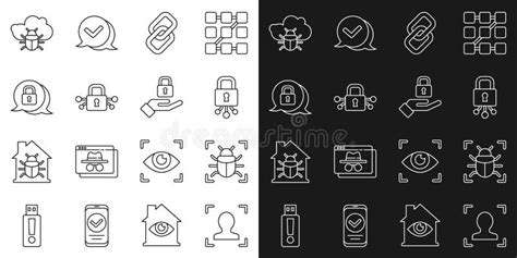 Set Line Face Recognition System Bug Cyber Security Chain Link
