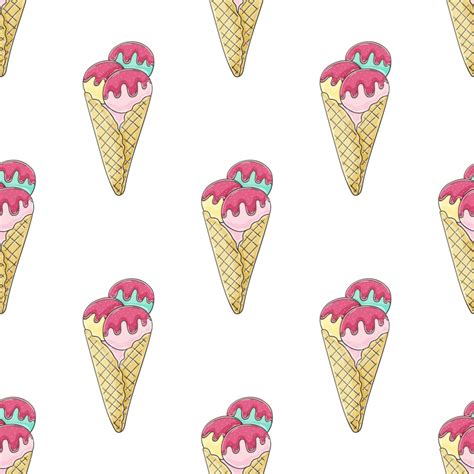 Cute Ice Cream Seamless Pattern Background Pink Berry Ice Background