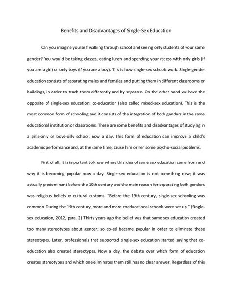 Benefits And Disadvantages Of Single Gender Education