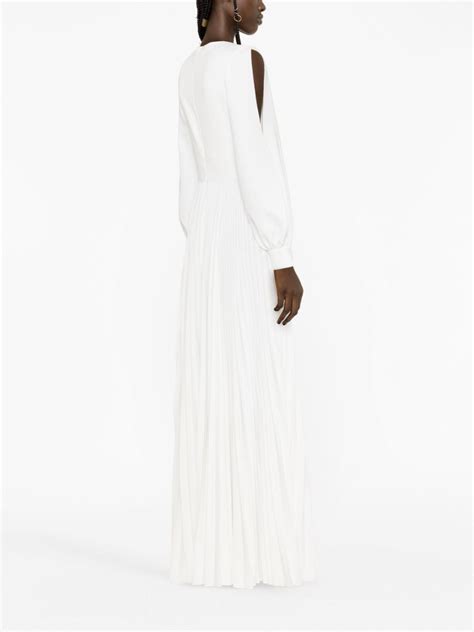 Elie Saab Long Sleeve Pleated Silk Gown White Farfetch