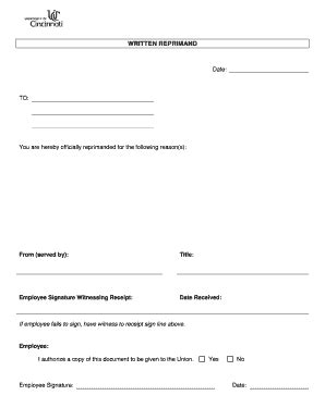 Written Reprimand Form Blank Fillable Template Fill Out Print