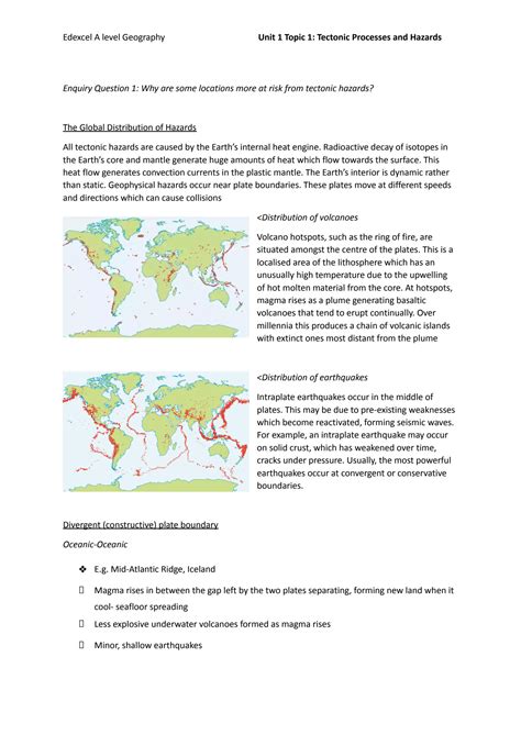 SOLUTION Edexcel A Level Geography Tectonic Processes And Hazards Studypool
