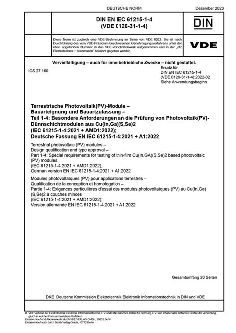 Din En Iec 61215 1 4 Vde 0126 31 1 4 2023 12 Standards Vde