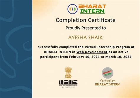 Ayesha Shaik On Linkedin Internship Bharatintern Webdevelopment