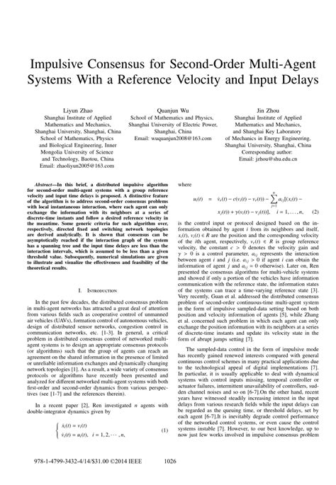 Pdf Impulsive Consensus For Second Order Multi Agent Systems With A