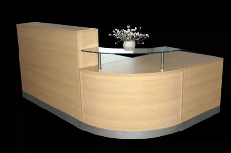 Reception Desk Office Table Computer Stand Curved Corner Unit Beech