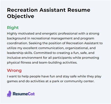 Top 18 Recreation Assistant Resume Objective Examples