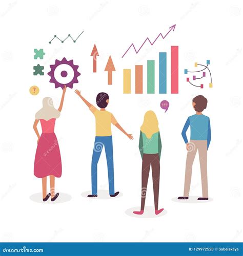 Data Analysis Vector Illustration With Team Of Young People Discussing Charts And Graphics