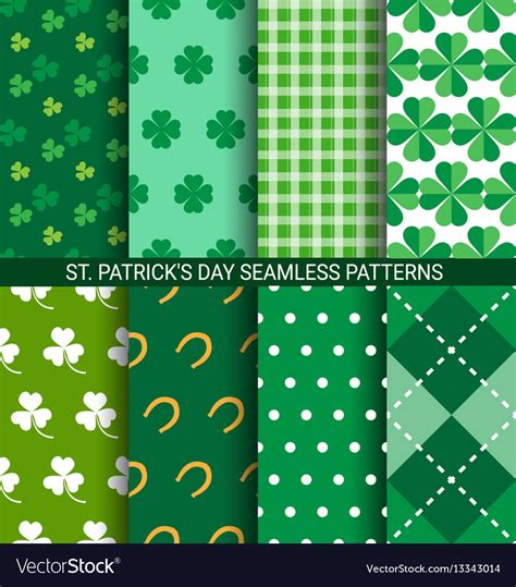 Set Of Abstract Shamrock Seamless Patterns For St Vector Image