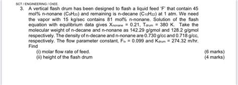 Solved Et Engineering Chee 3 A Vertical Flash Drum Has