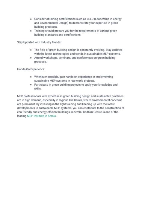 MEP Training For Green Building Design Sustainable Practices In Kerala PDF