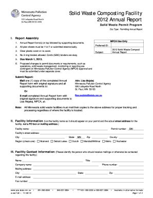 Fillable Online Pca State Mn Annual Report Solid Waste Composting