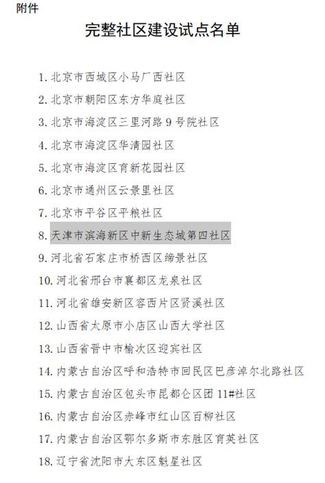 完整社区建设试点名单来了！天津中新生态城第四社区入选情况住房群众