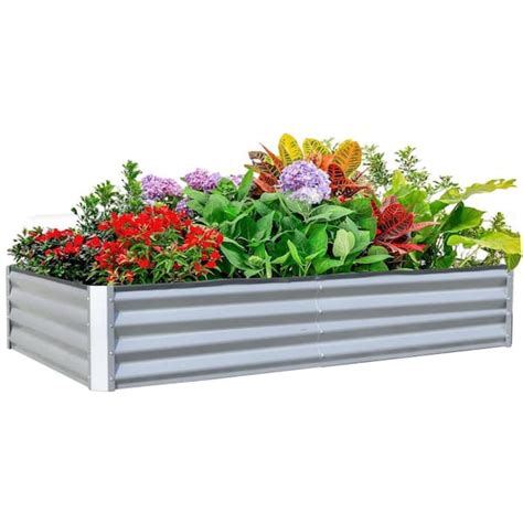 8 Ft X 4 Ft X 1 Ft Silver Outdoor Metal Raised Garden Bed Galvanized