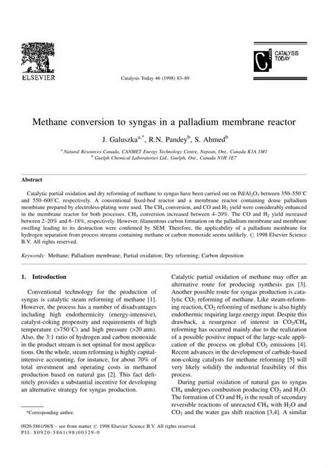 Pdf Methane Conversion To Syngas In A Palladium Membrane Reactor