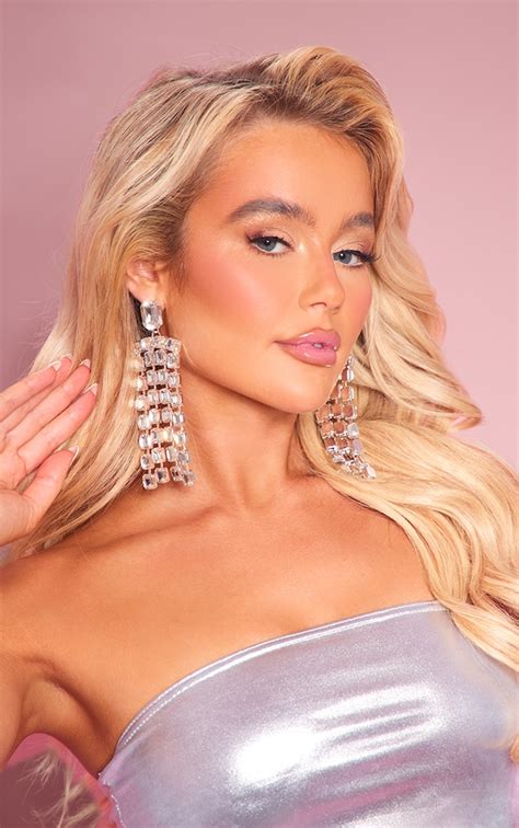 Silver Diamante Oversized Tassel Earrings Accessories