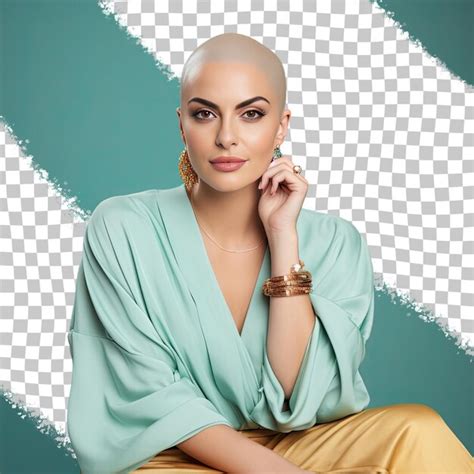 Восхищающаяся молодая взрослая женщина с лысыми волосами из ближневосточной этнической группы