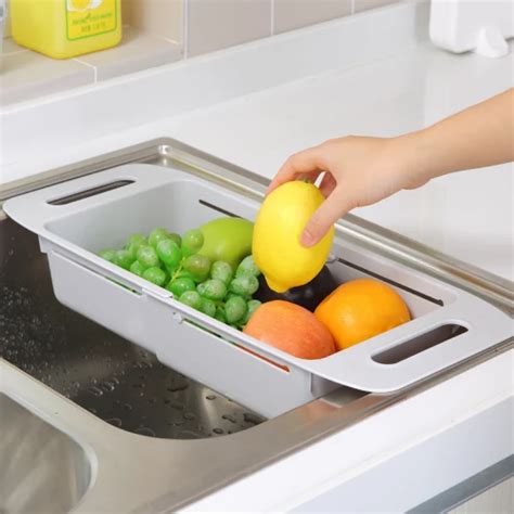 Over Sink Drainer Shelf Kitchen Dish Drying Rack Extendable Garbage