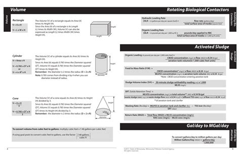Minnesota Wastewater Formulas Conversion Factors Cheat Sheet Fill