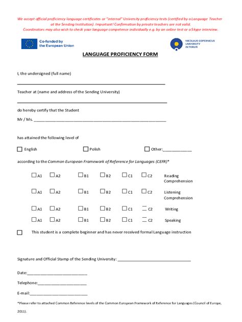 Fillable Online Language Proficiency Certification Fax Email Print Pdffiller