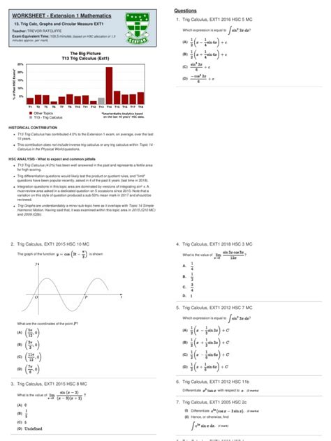 Trig Calc Graphs And Circ Meas Ext 1 Pdf Circle Area