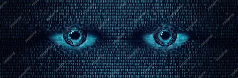 Halftone Letter Binary Code Pattern Forming A Pair Of Eyes Coding