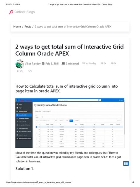 2 ways to get total sum of interactive grid column oracle apex ontoor