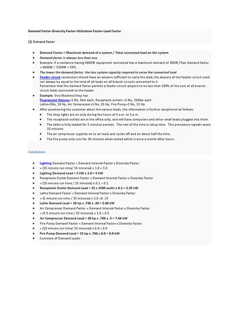 Understanding Demand Factor Diversity Factor Utilization Factor And Load Factor Key Concepts