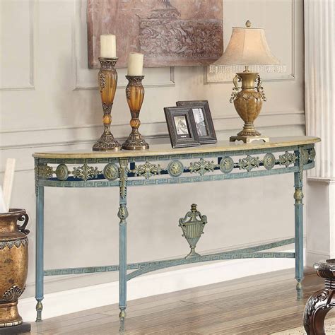 Sylvia Half Moon Console Table In Antique Blue 150 L X 40 W X 86 5 H