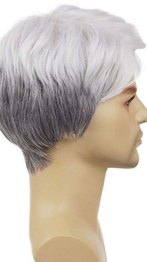 Gnimegil Short White Wigs For Men Ombre Silver Blanche Wig Males