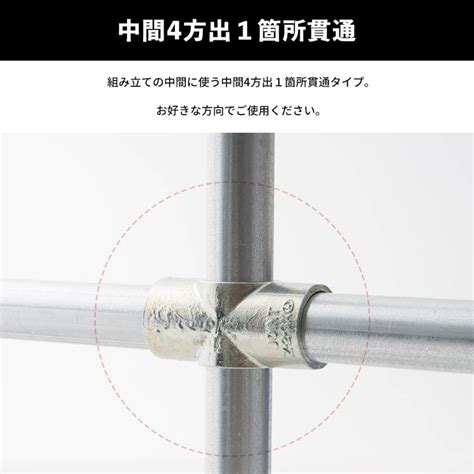 単管パイプ ジョイント 金具 種類 部品 継手 工場 小屋 Diy 屋外対応 無塗装 シルバー 中間4方出1箇所貫通 パイプコネクター ジョイ