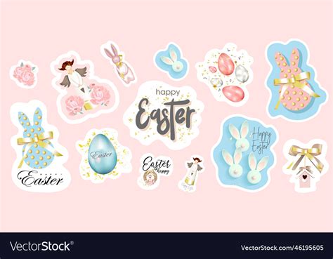 Set Of Easter Stickers Easter Sticker Pack Vector Image