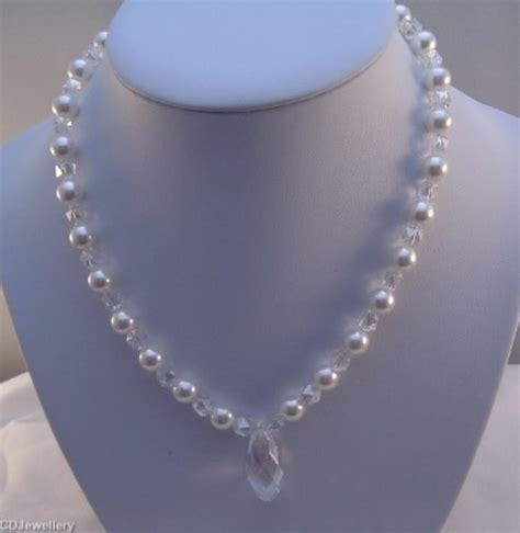 White Glass Pearl Necklace Pearl Necklace Wedding Jewellery Etsy