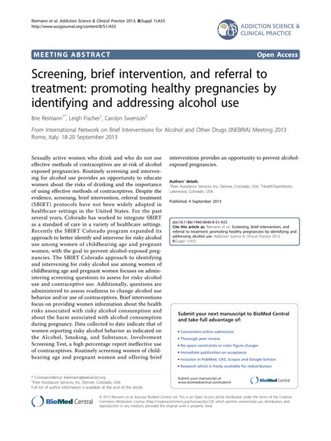 Pdf Screening Brief Intervention And Referral To Treatment