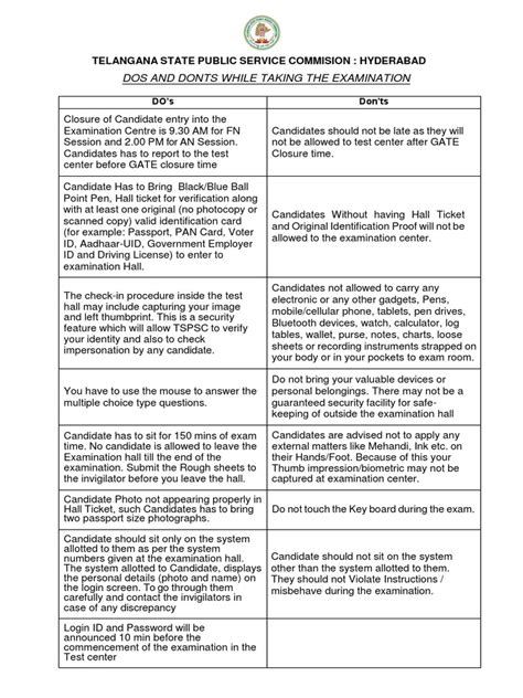 Instructions Dos And Donts Tspsc Cbrt Pdf Identity Document