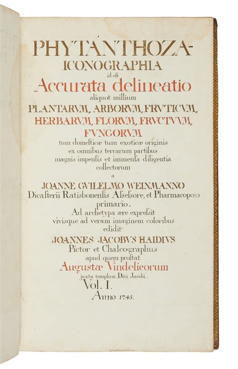 Weinmann Johann Wilhelm The First Botanical Book To Use Color Printed Mezzotint Successfully