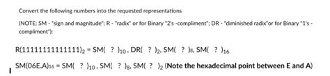 Solved Convert The Following Numbers Into The Requested Chegg Com