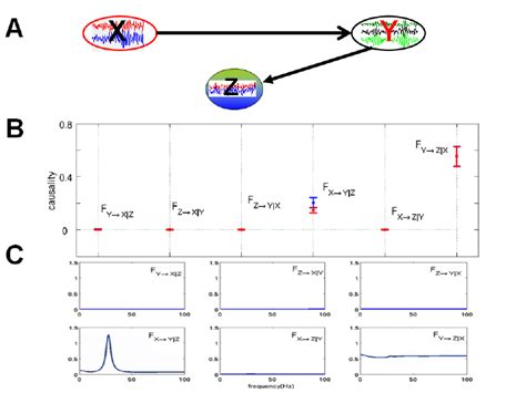 a simulated time series and the underlying causal relationships