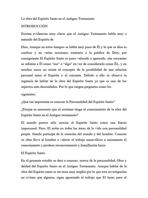 La Obra Del Espíritu Santo En El Antiguo Testamento Pdf Espíritu