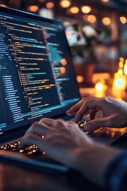 Programmer Coding Code Lines At Work With Hands At Laptop Programming At Night Computer Screen